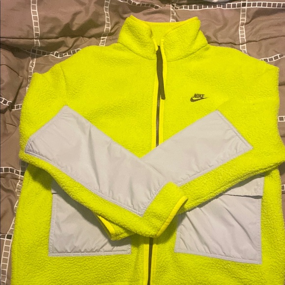 Nike | Jackets & Coats | Nike Bright Yellow Fleece Jacket With Gray ...
